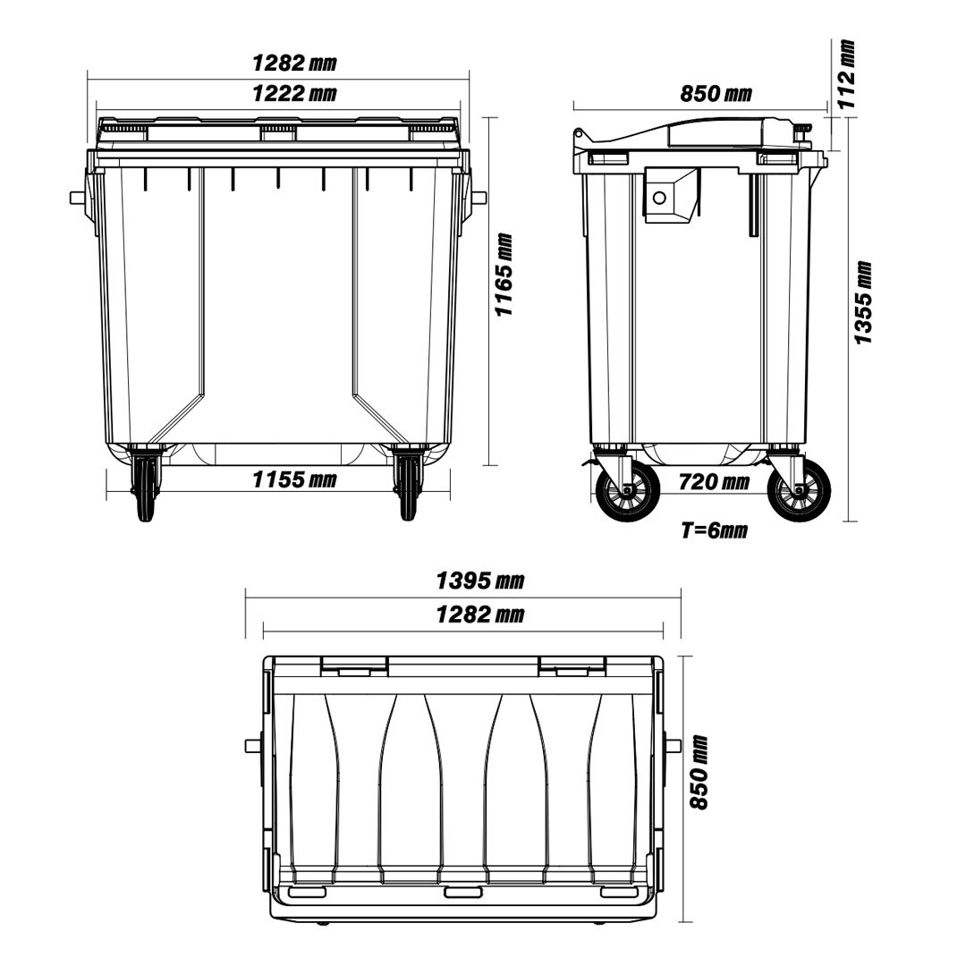 770-liter plastic trash bin